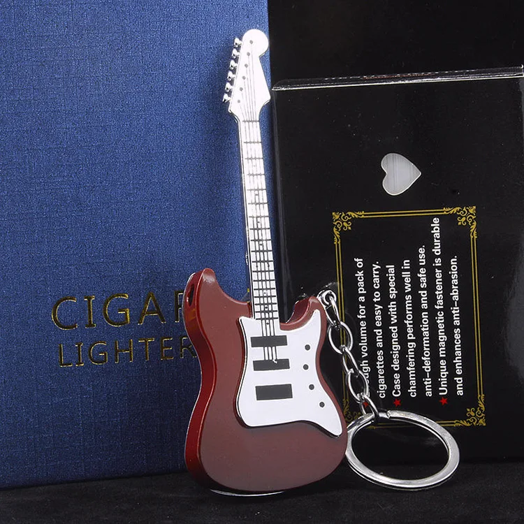 Creative Mini Guitar Shape Lighter Butane Gas Metal Torch Lighter Open ...