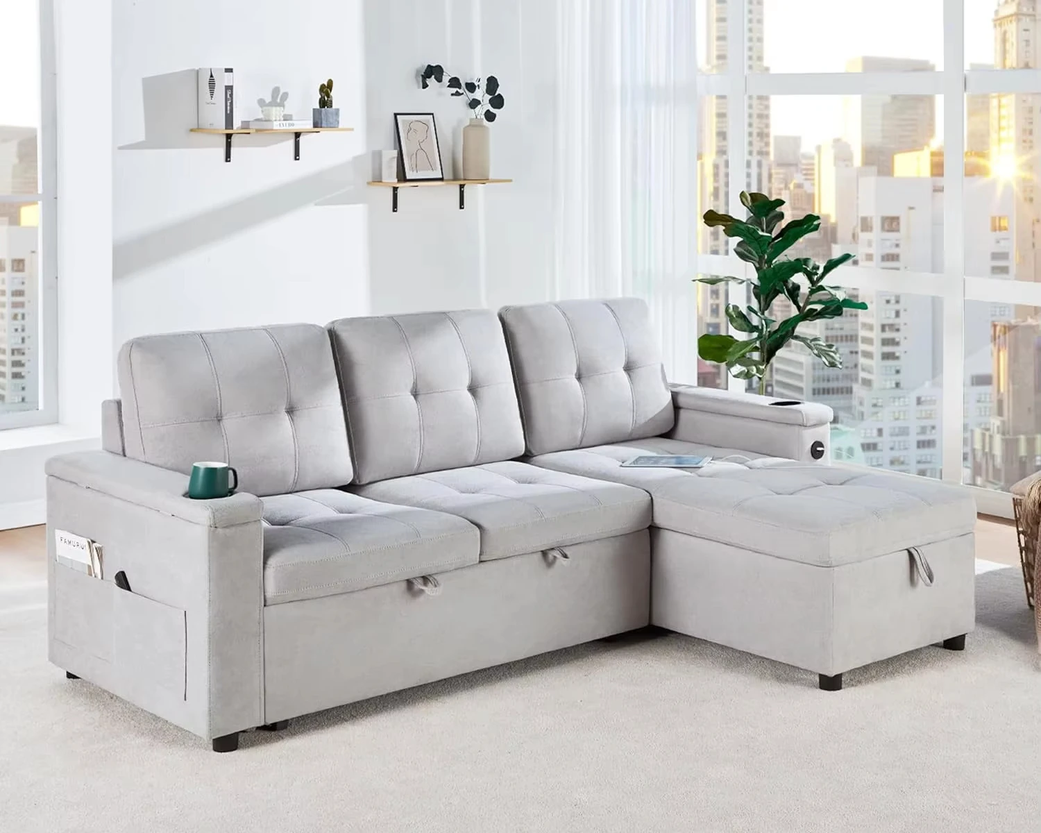 Sleeper Sofa Pull Out USB Couch Bed - Perfect for Living Room