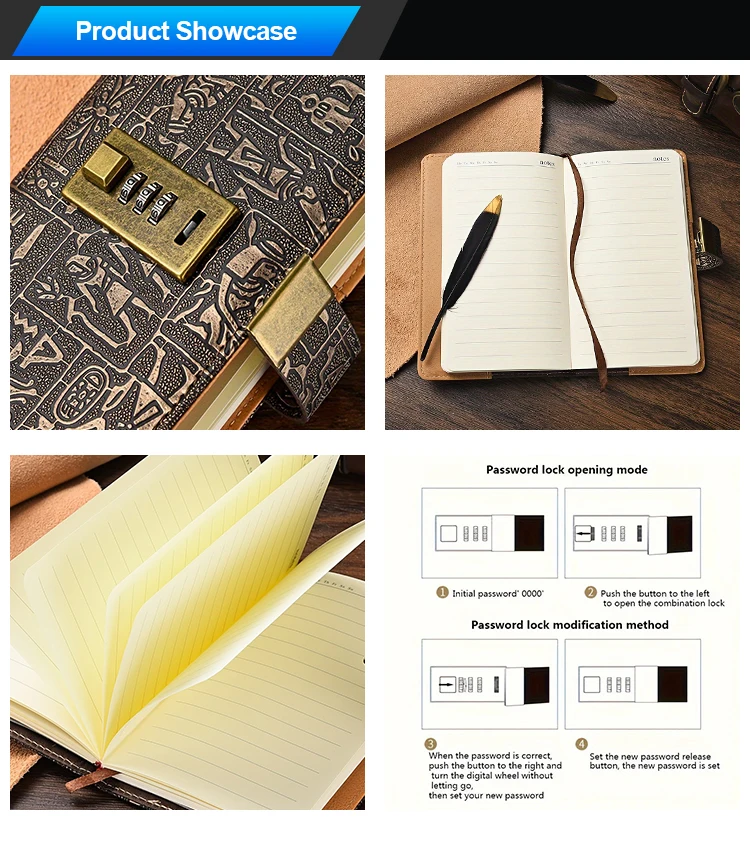 Vintage Password Notebook With Lock Coded Lock Book for Work and Study ...