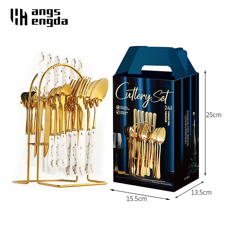 24 Piece Ceramics Set Stainless Steel Tableware Gift Box Packaging ...