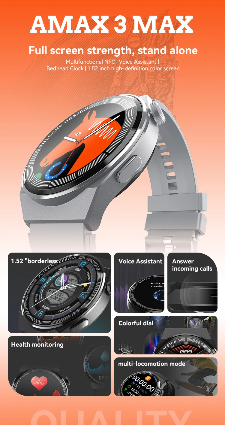 2023 New Amax 3 Max 1.52 Inch Tft Nfc Ip67 Waterproof Wireless Charging ...