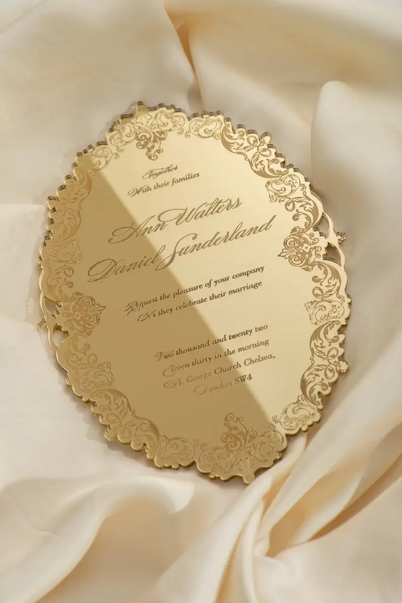 Decadent Gold Mirror Acrylic Wedding Invitation Engraved