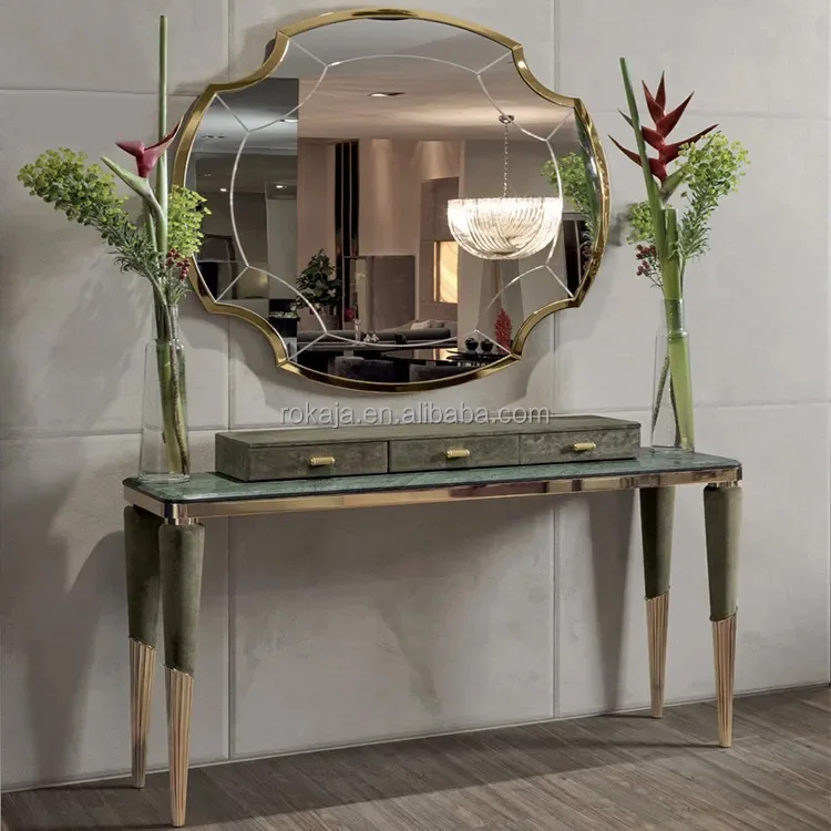 Modern Italian Gold Marble Top Console Table Luxury Jewelry Box Drawer ...