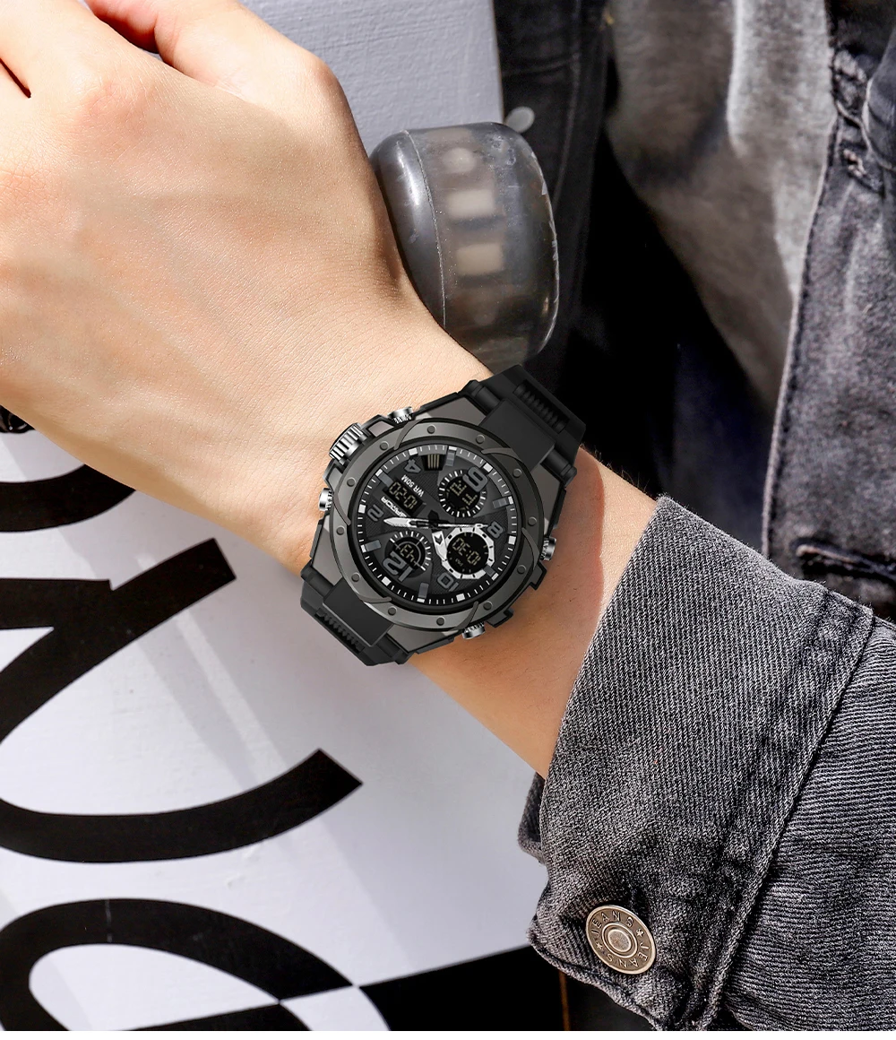 Sanda 739 Men Watches Waterproof Sport Wristwatch Dual Display Digital ...