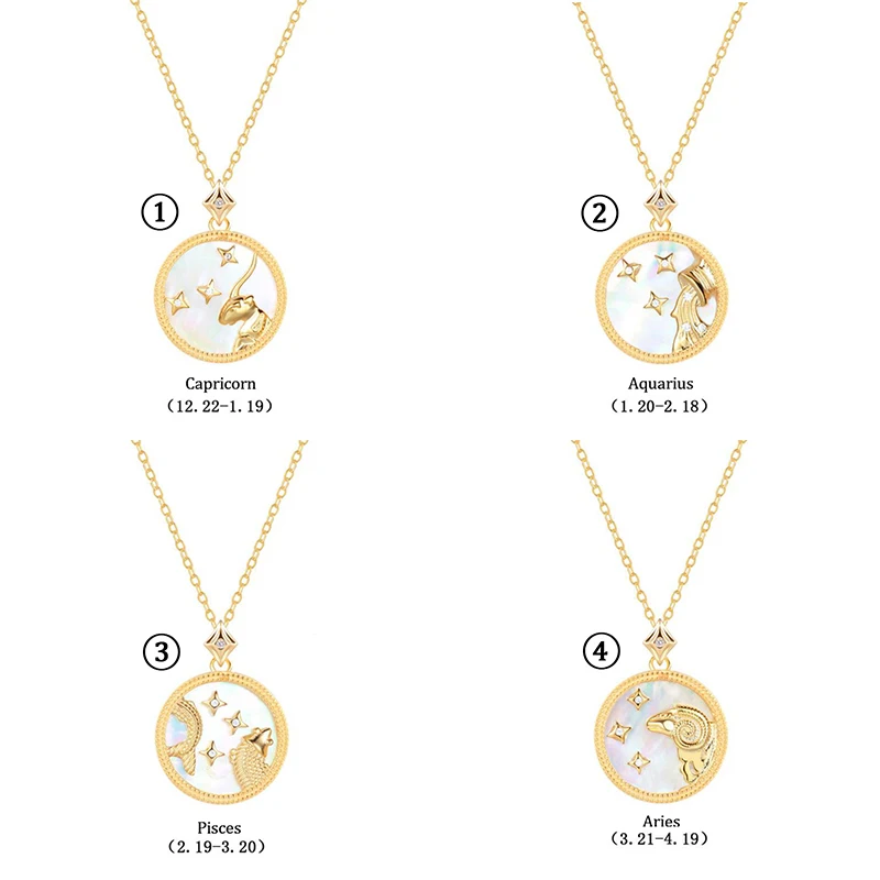 White Shell Star Series Design Zodiac Sign Birthday Necklace Jewelry ...