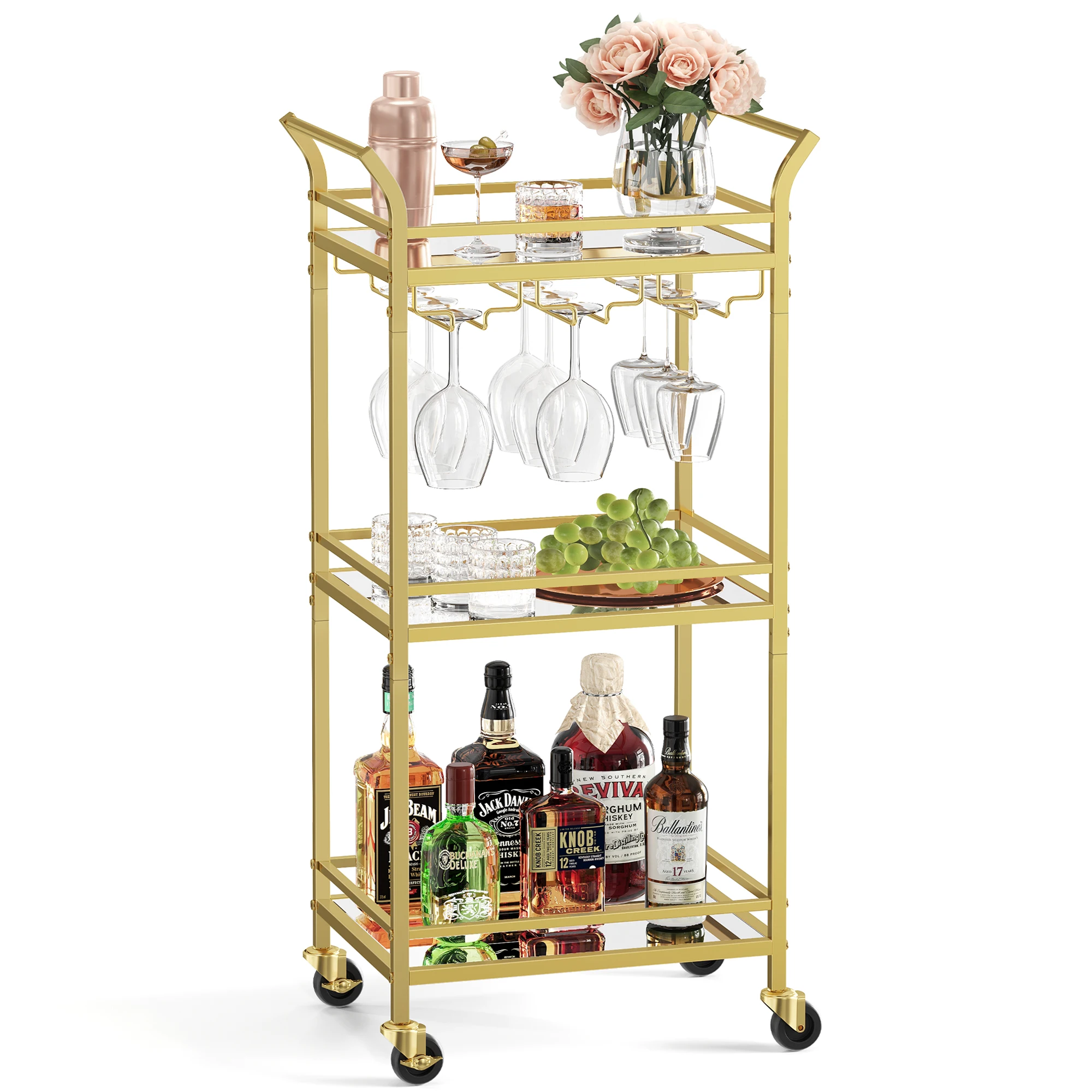 Vasagle Mobile Home Bar Serving Trolley Cart Kitchen Trolley With Wine ...