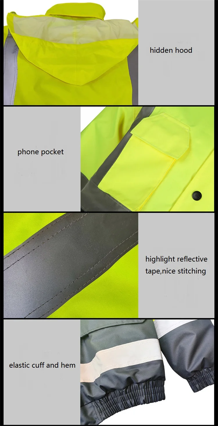 EU Sizes 300D Oxford PU Coated Quilted Hivis Jacket Winter Proof Water ...