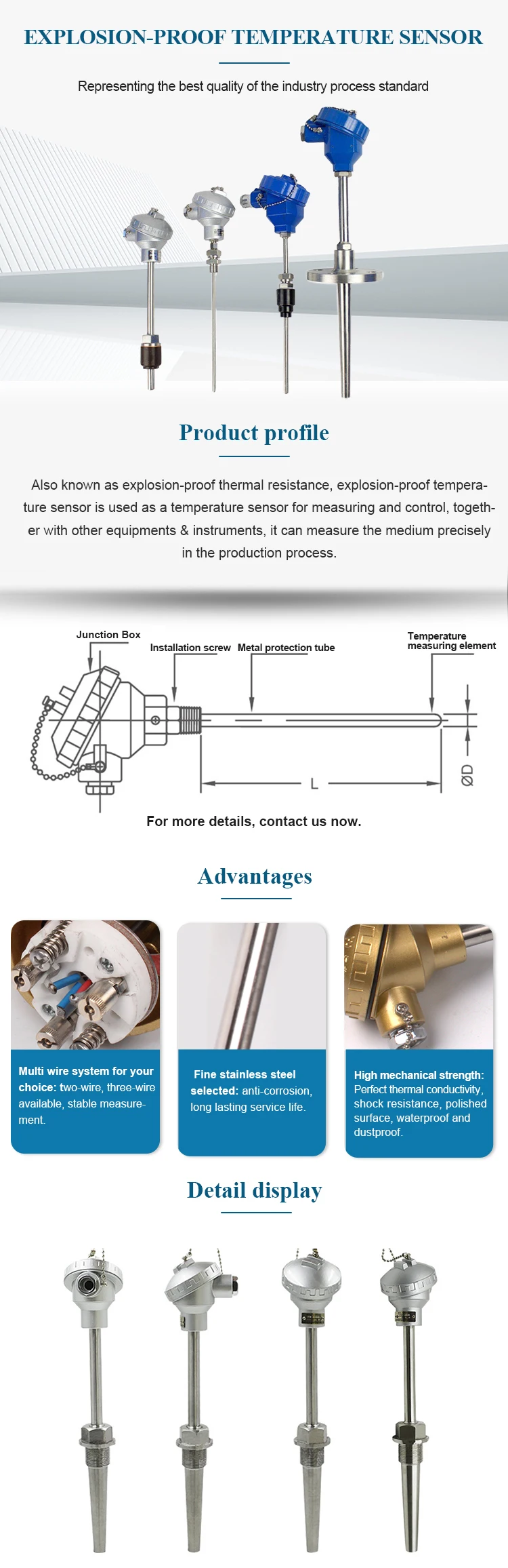 Explosion Proof Pt100 Rtd Temperature Sensor,K/t/n/e/r/s/b Industrial ...