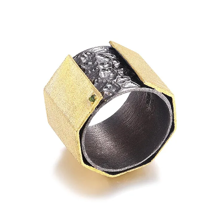 Saudi Arabia Diopside Stone 925 Sterling Silver Ring with Gold Plated ...