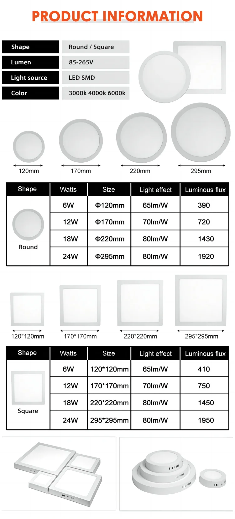 Sandeng Indoor Store Hotel Home Square Round Aluminum Surface Mounted ...