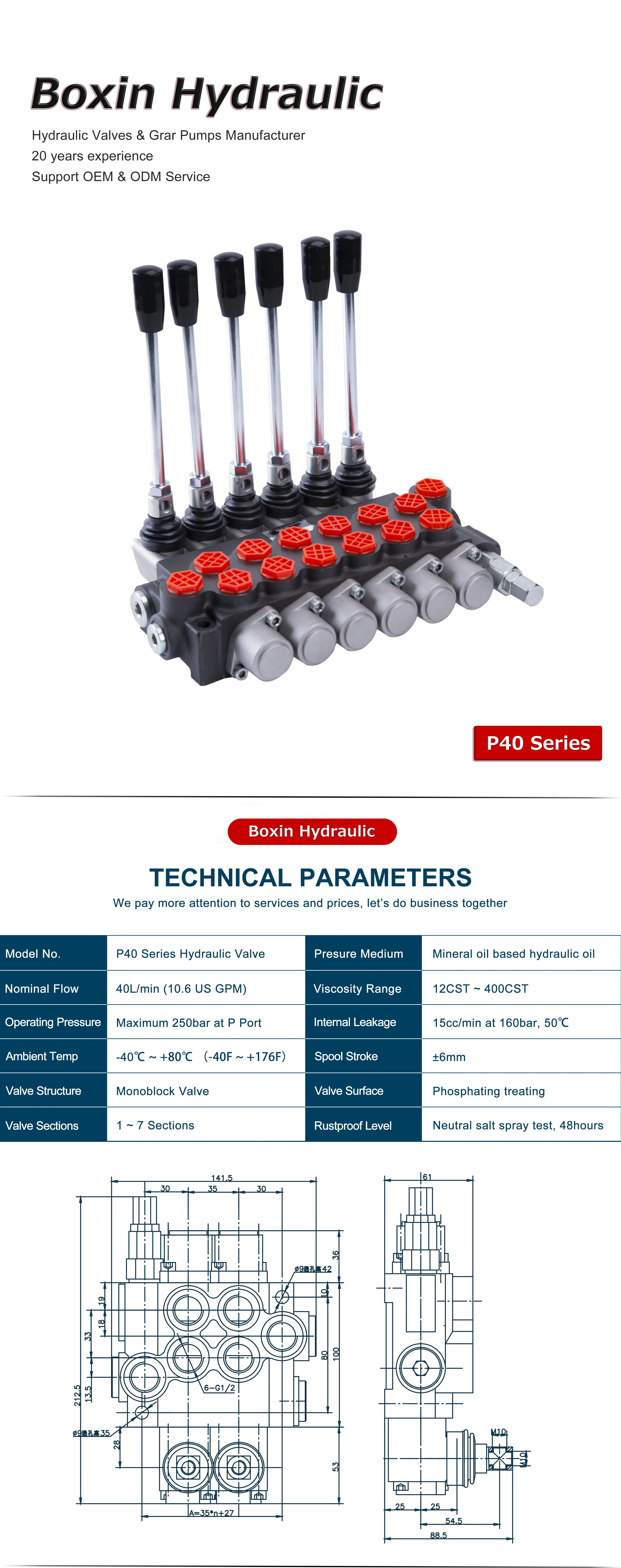 Closed Center Manual Monoblock Control Hydraulic Valve