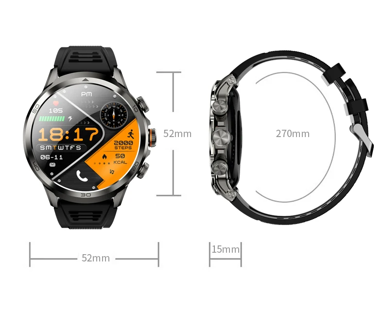4G SIM Smart Watch H19 with 900W Camera, Waterproof IP67, Android OS, 1 ...
