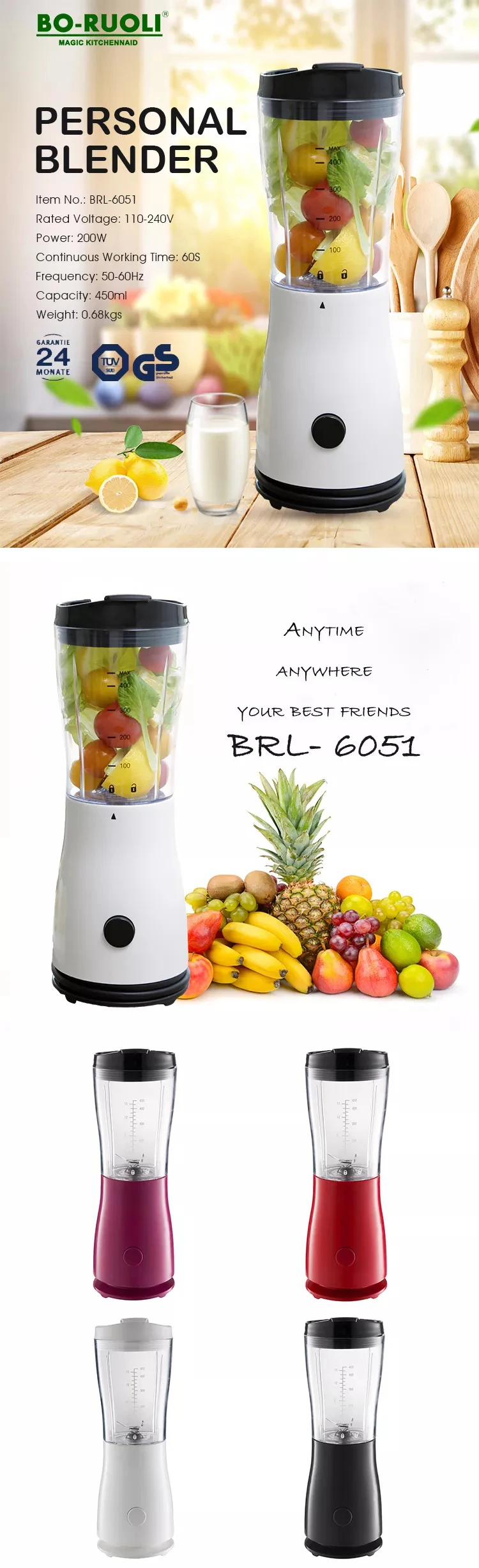 Personal Mini Fast Portable Blender Cup - 304 Stainless Steel