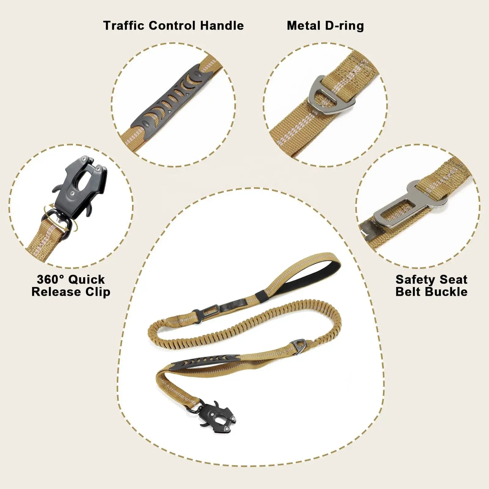 Highly Reflective Shock Absorbing Elastic Pet Leash Heavy Duty Frog ...