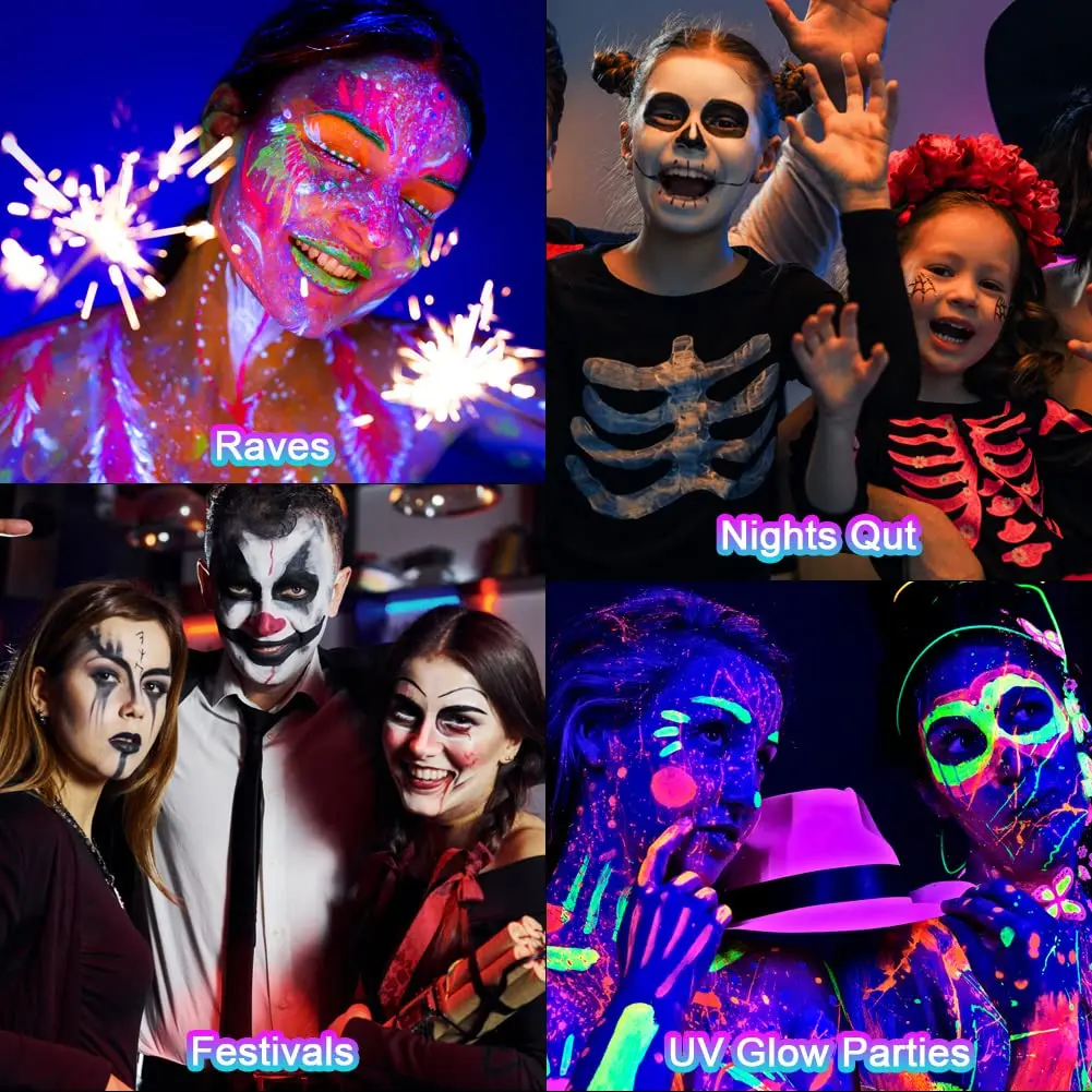 6 Colors Fluorescent Crayons Kit Glow in the Black Light Body Face ...