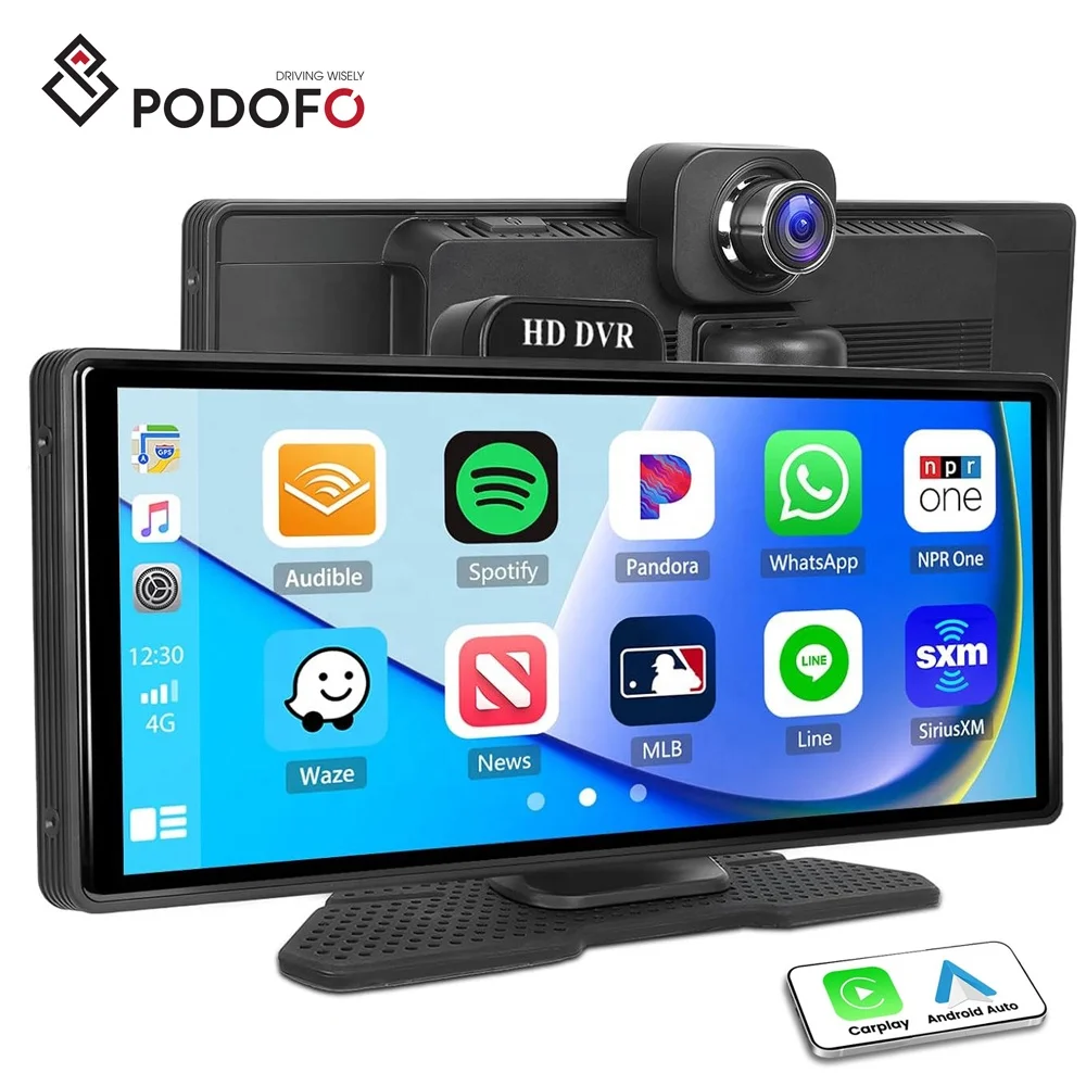 Podofo 10.26" Portable Wireless Carplay Screen With Adas Dash Cam 4k Android Auto Airplay Car ...