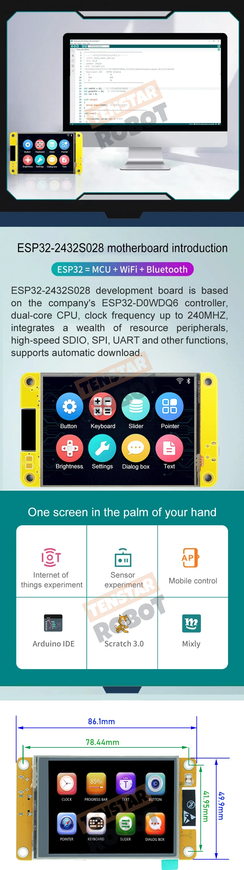 ESP32-2432S028 Development Board with 2.8 Inch TFT Touch Screen