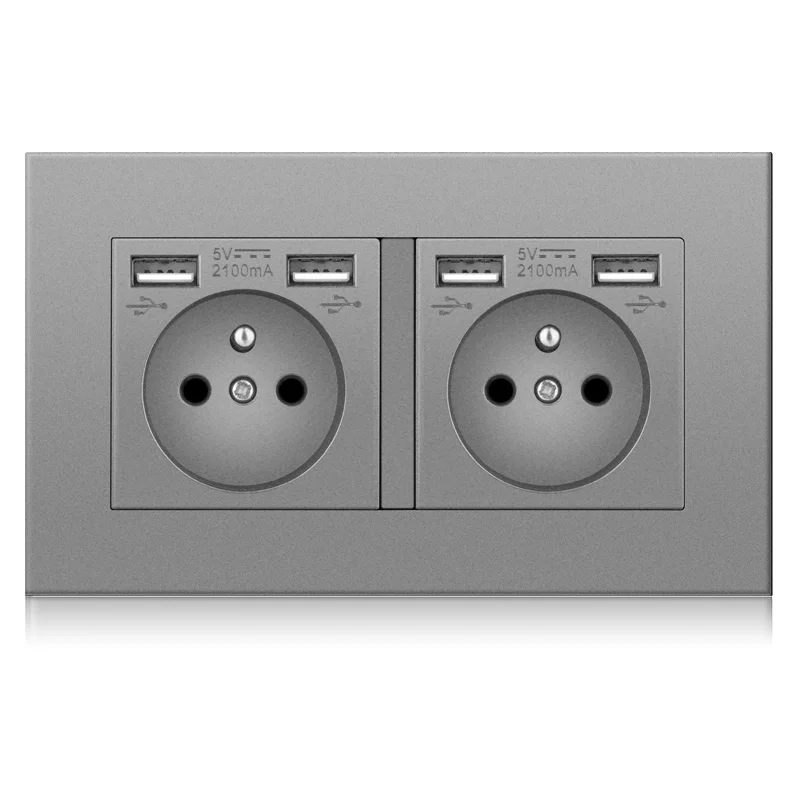 Customizable Ac250v 16a French Wall Switch With 2 Sockets And 4 Usb ...