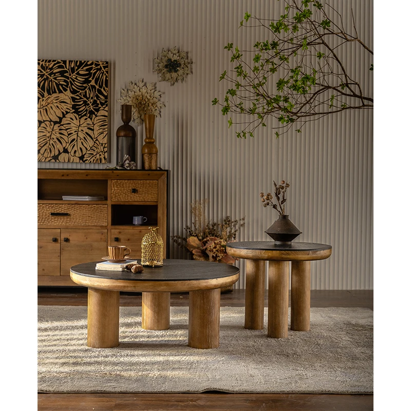 Japanese Style Simple Solid Wooden Living Room Round Coffee Table ...