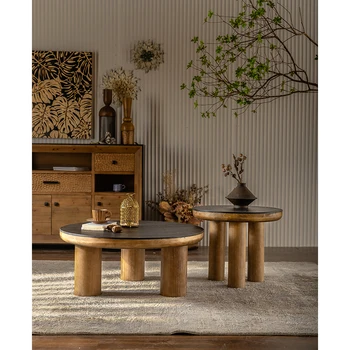 Japanese Style Simple Solid Wooden Living Room Round Coffee Table ...