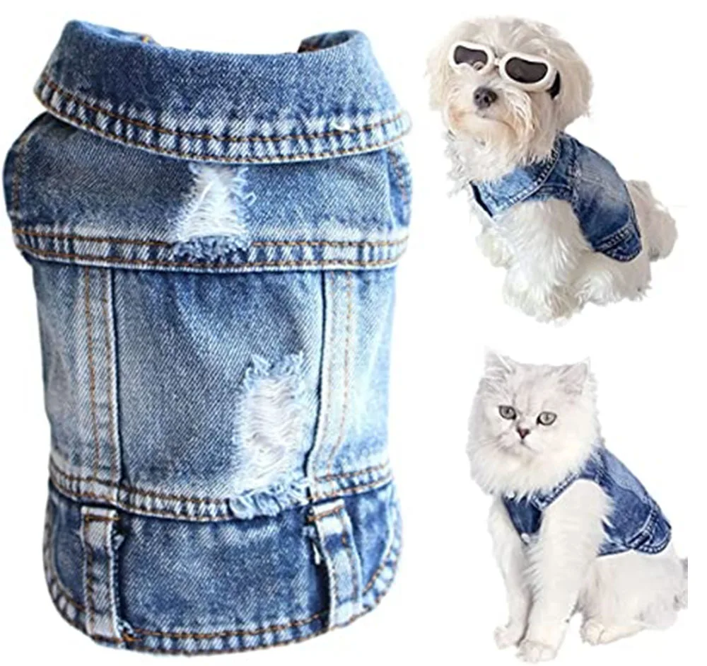 MiaPeta Ripped Dog Pet Jeans Denim Vest Jacket Clothes for Small Dogs ...