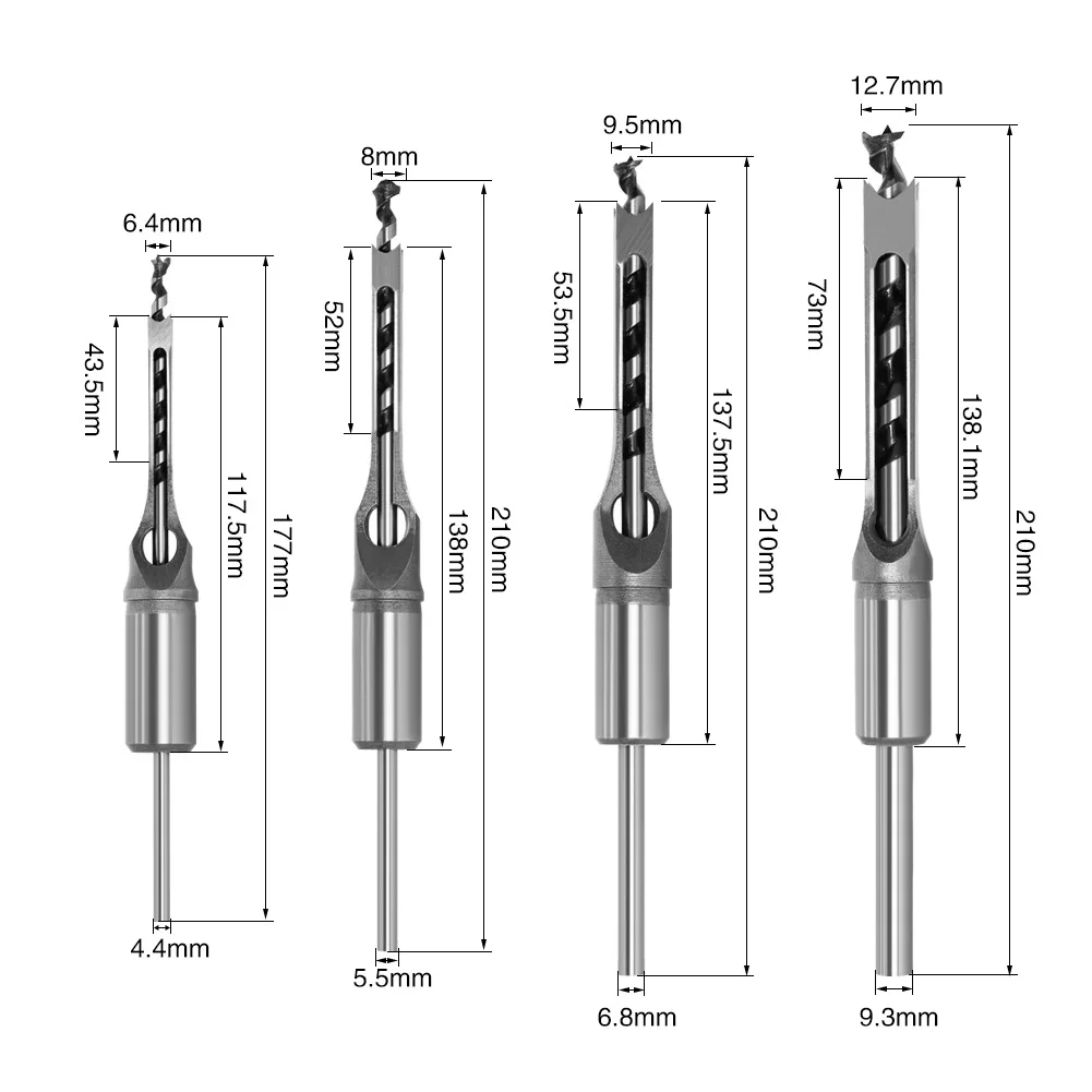 Drill Bit Mortising Set Drill Square Roles Woodworking Tenon Drills ...