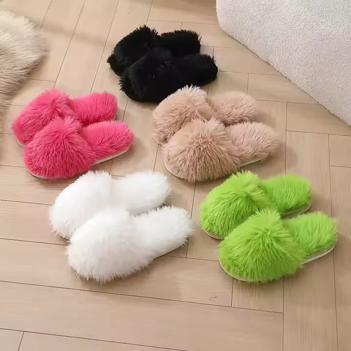 Custom Fashion Long Plush House Slippers Ladies Soft Slippers Women ...