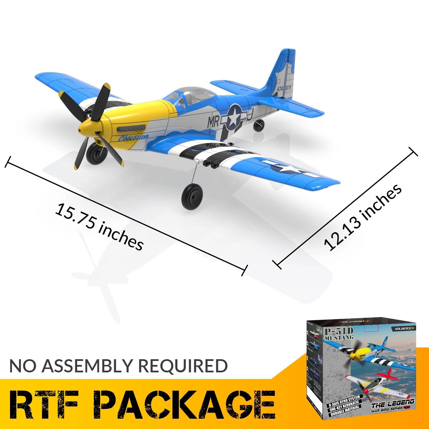 Volantex 4 Channel Rc Plane P51 Mustang Blue Rc Aircraft Plane Ready To ...