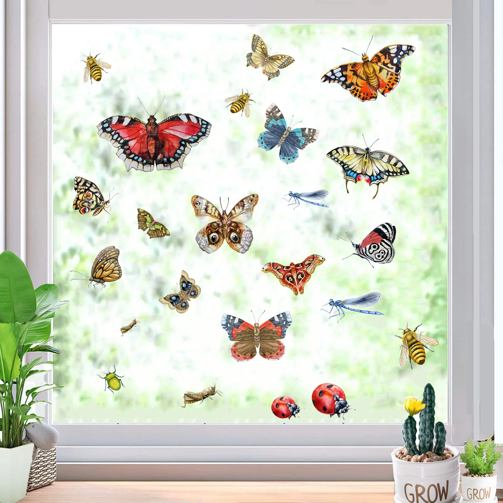 Watercolor Butterfly Dragonfly Insect Wall Stickers Living Room Sofa ...