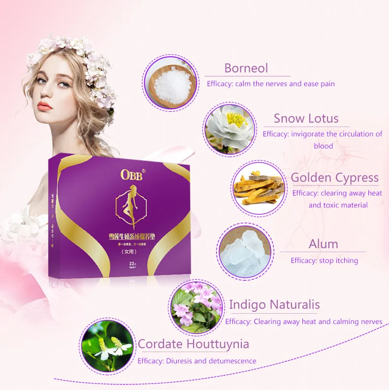 Female Reproductive System Care Snow Lotus Sanitary Drug Herbal Pads ...