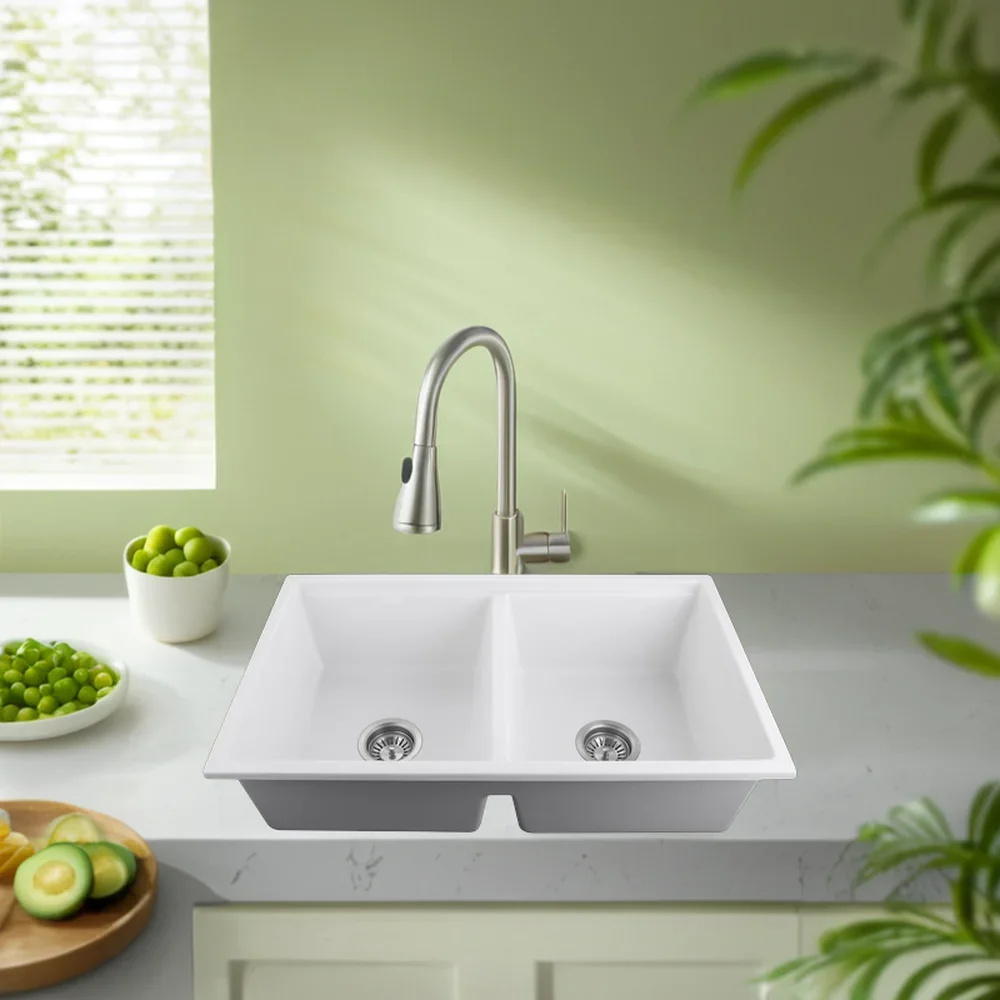Modern White Double Bowl Granite Quartz Composite Kitchen Sink ...