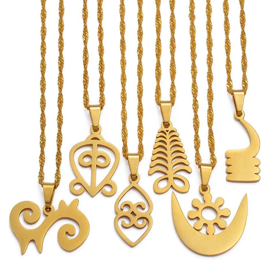 Stylish Stainless Steel Necklaces with African Adinkra Symbols