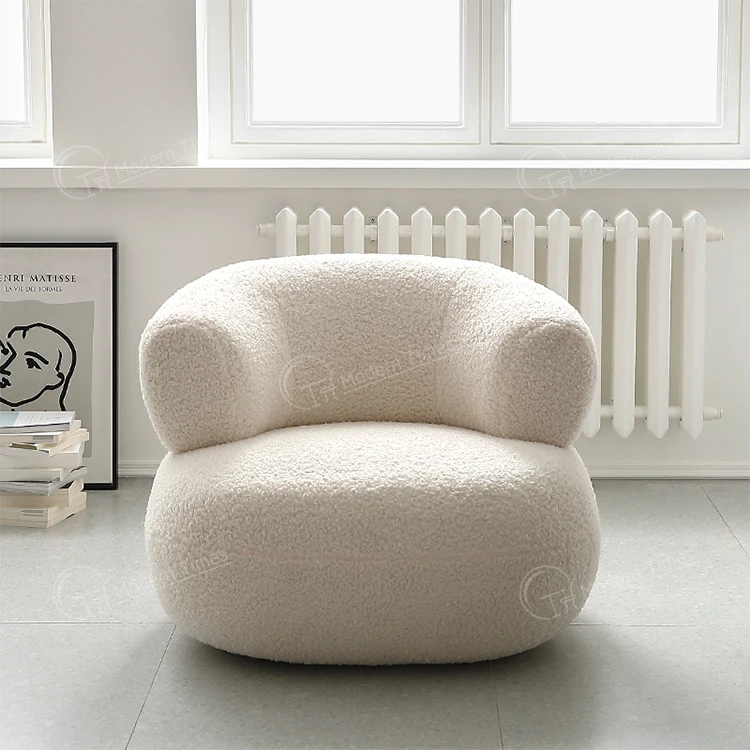 Puffy White Artificial Lambskin Lounge Armrest Living Room Fabric ...