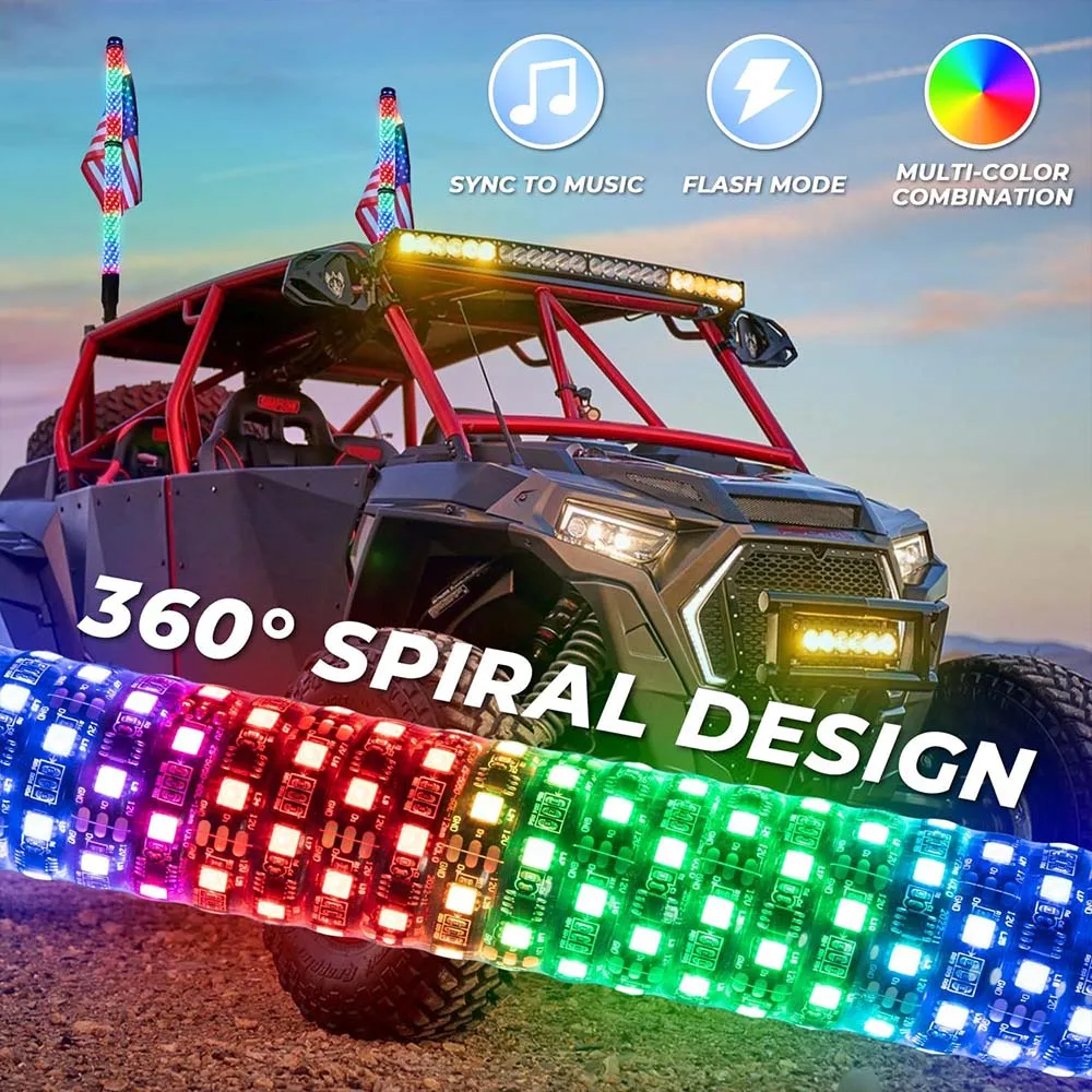 2.2inch Fat Whip Antenna Spiral Chase Offroad Warning LED