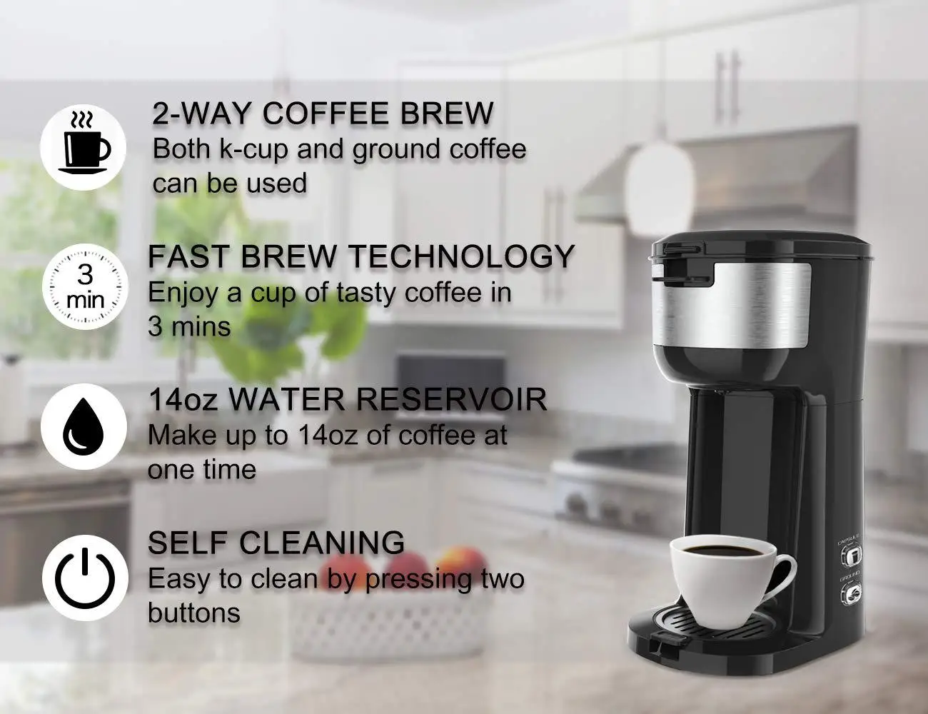 Single Serve Cup Coffee Maker For K Cup Pod & Ground Coffee Classic ...