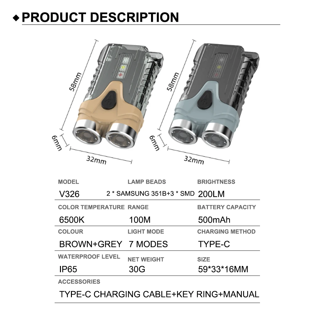 Asafee V326 Mini LED Flashlight - 200LM, 50000H Lifespan