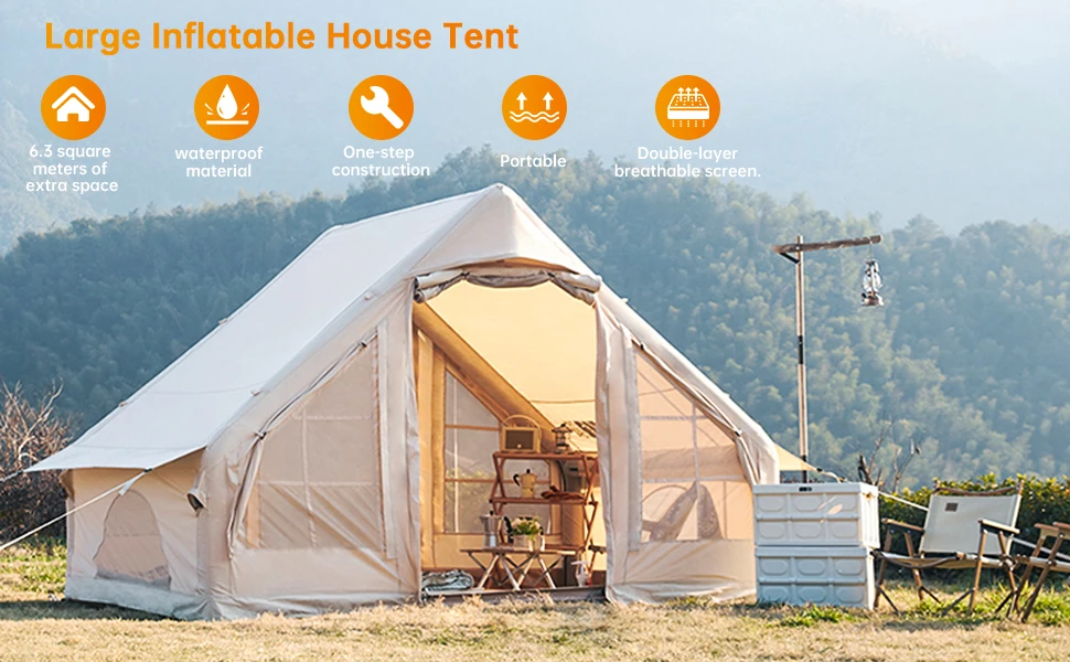 Acome Canvas Bell Tent Inflatable Camping Tent Portable Outdoor Air ...