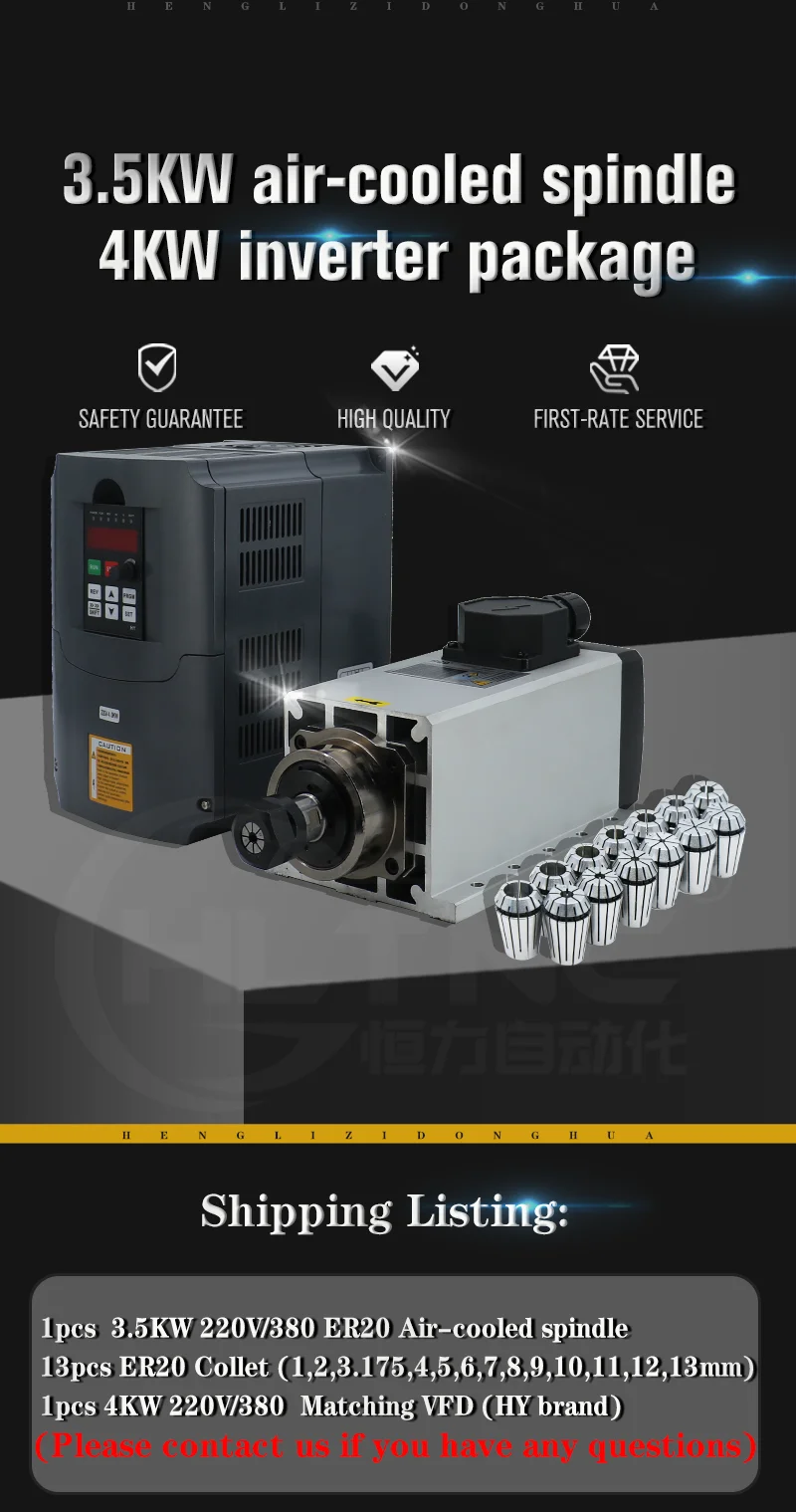 300hz 18000rpm 12a Er32 220v 380v Air Cooled Spindle 3.5kw Lathe ...