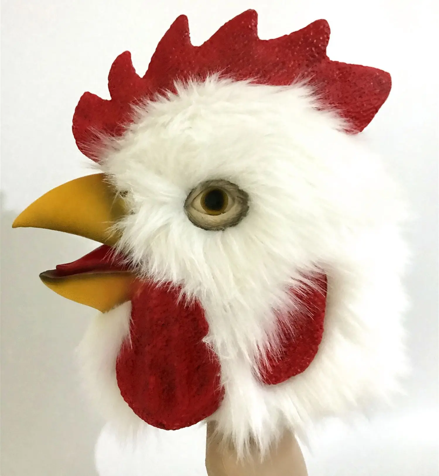 White Fur Rooster Headgear Latex Mask Chicken Head Funny Animal Dress ...