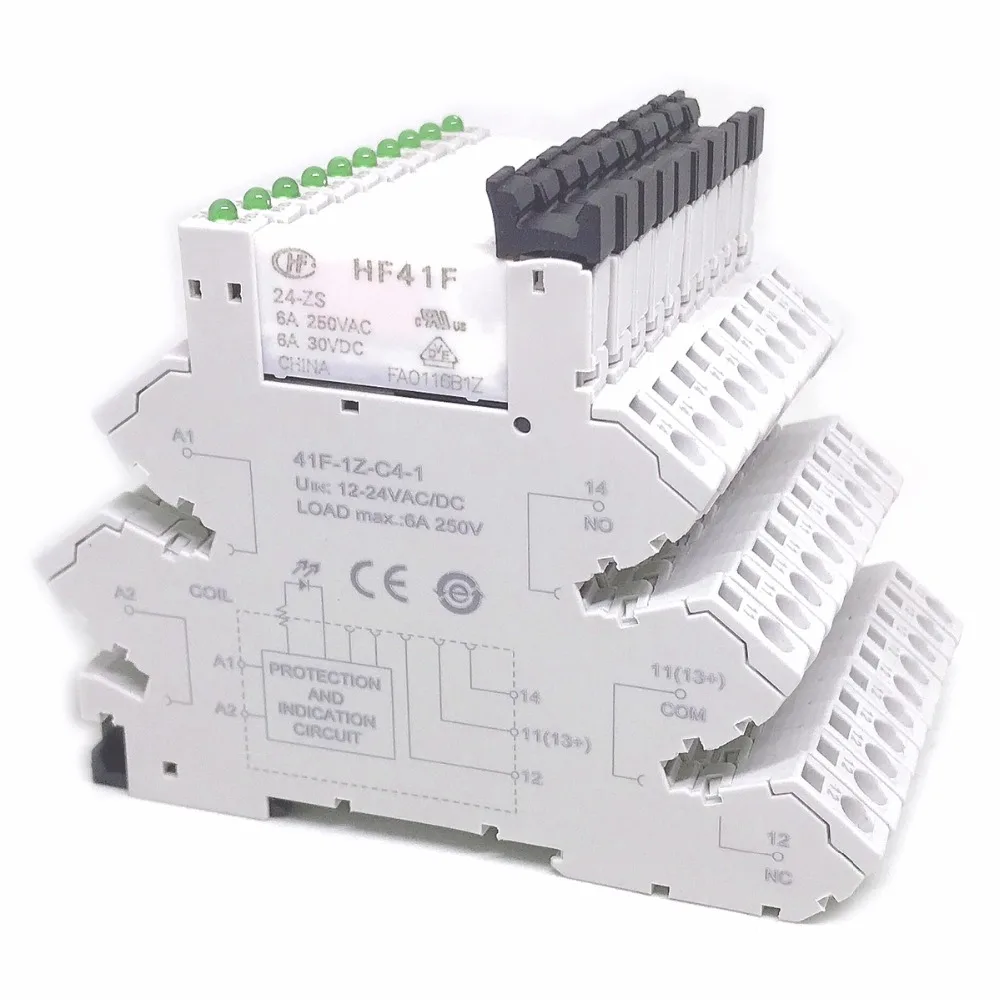 10pcs F41F 24-ZS 12-ZS 5V 12V 24V 230V 6A 1CO Slim/SSR Relay Mount on ...