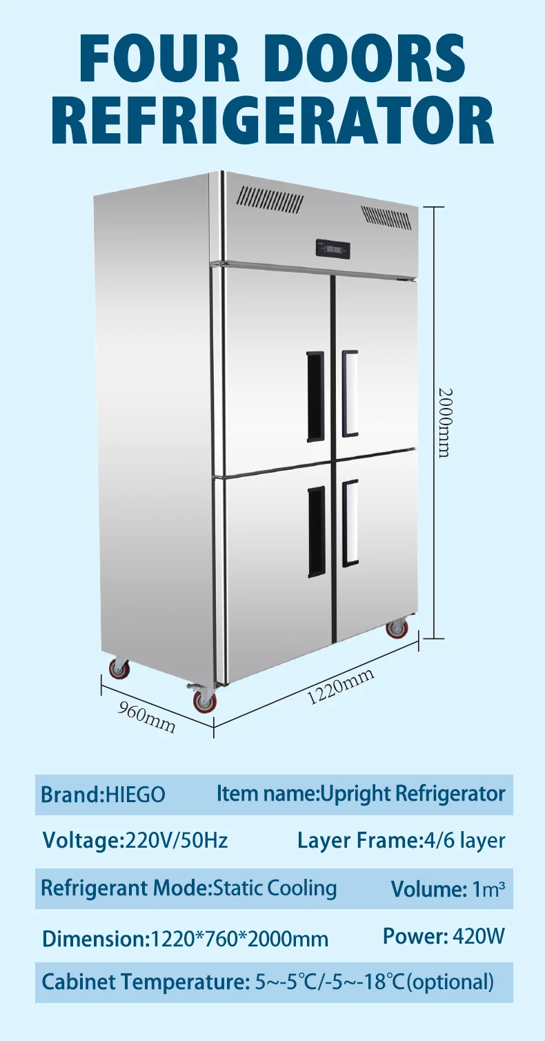 4 Doors Commercial Kitchen Upright Freezers - 1000L Capacity