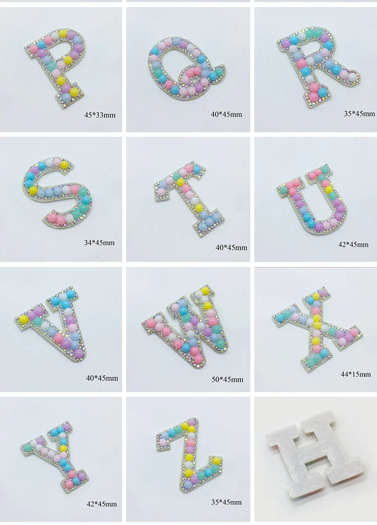 Macaroon Color Alphabet Acrylic Round Beads Rhinestone Words Iron On ...