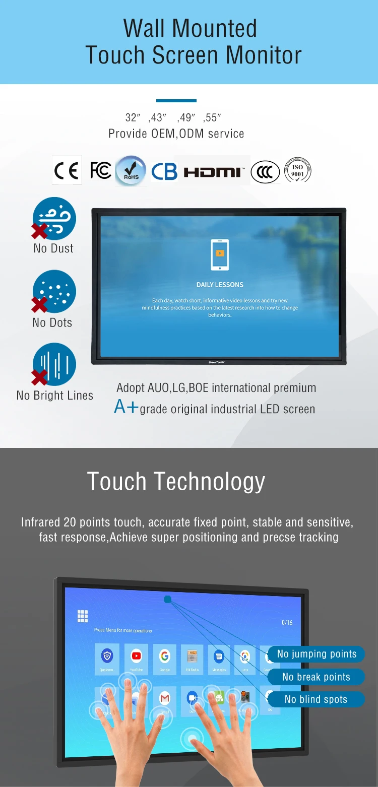 Greentouch 2e Model 32" Wall Mounted Ir Touch Monitor,20 Points Touch ...