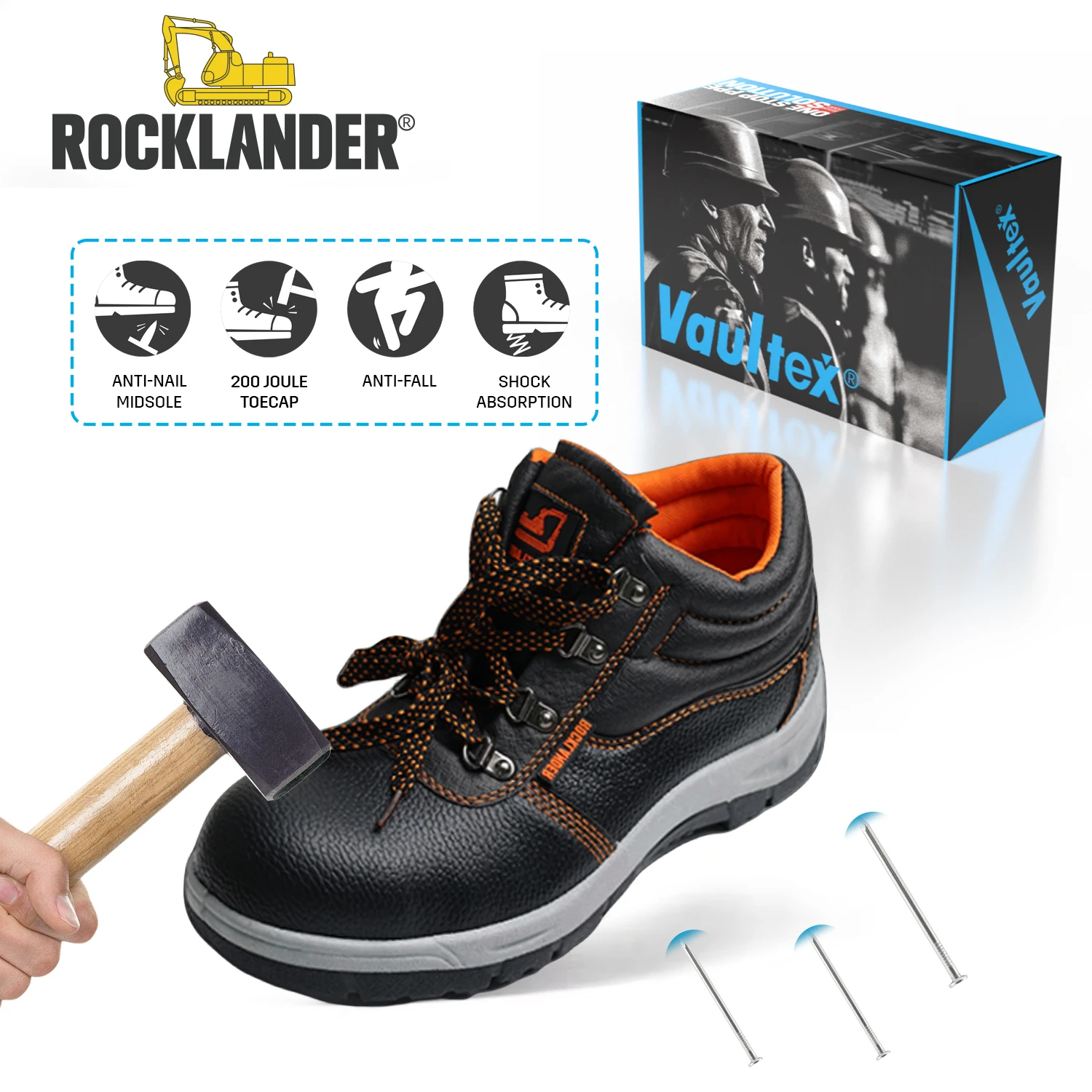 Rocklander Brand Steel Toe Safety Boots Anti Smashing Waterproof Pu ...
