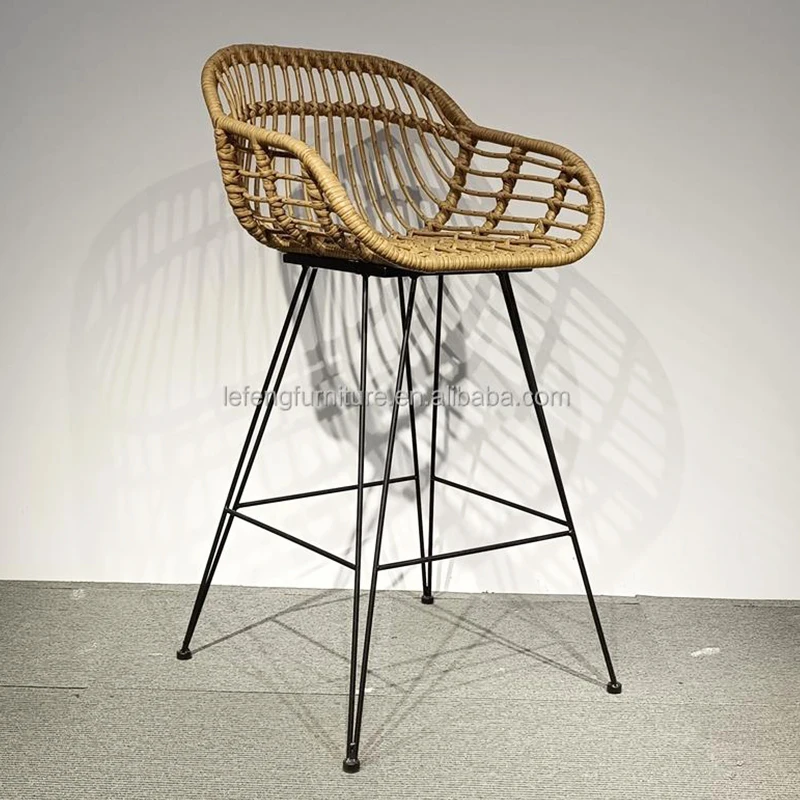 Outdoor Furniture Rattan Dining Bar Chair With Metal Legs High Chair ...