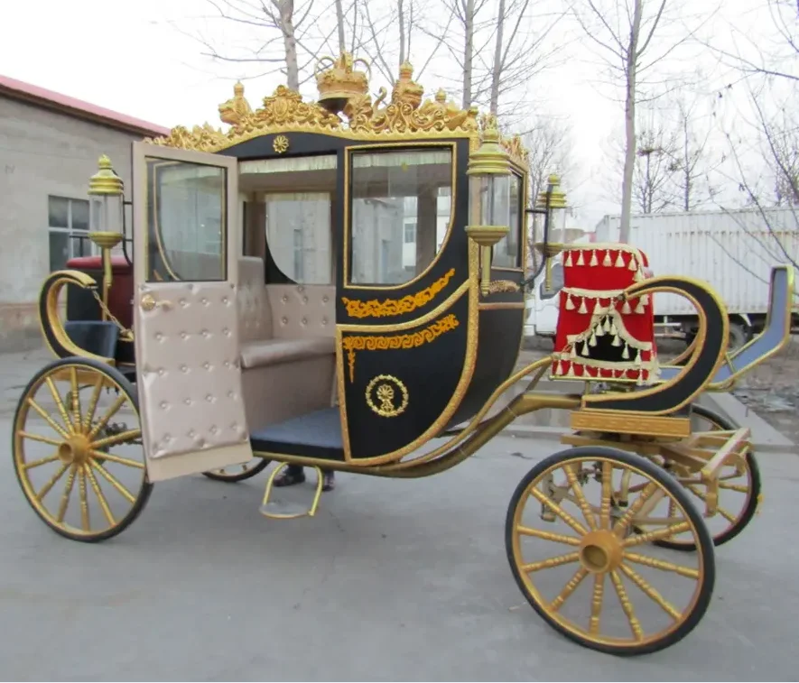 Black Luxury Royal Horse Carriage Marathon Retro Wedding Horse Cart 4 ...