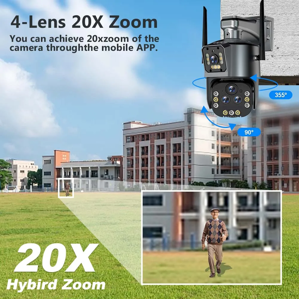 16mp 8k Hd Wifi Camera Outdoor Wireless 20x Zoom Security Camera Four ...