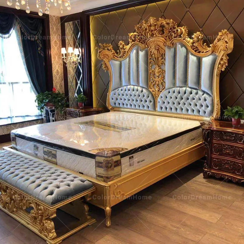 Elegant Design Wood Carving Bed Frame Luxury European Bedroom Furniture