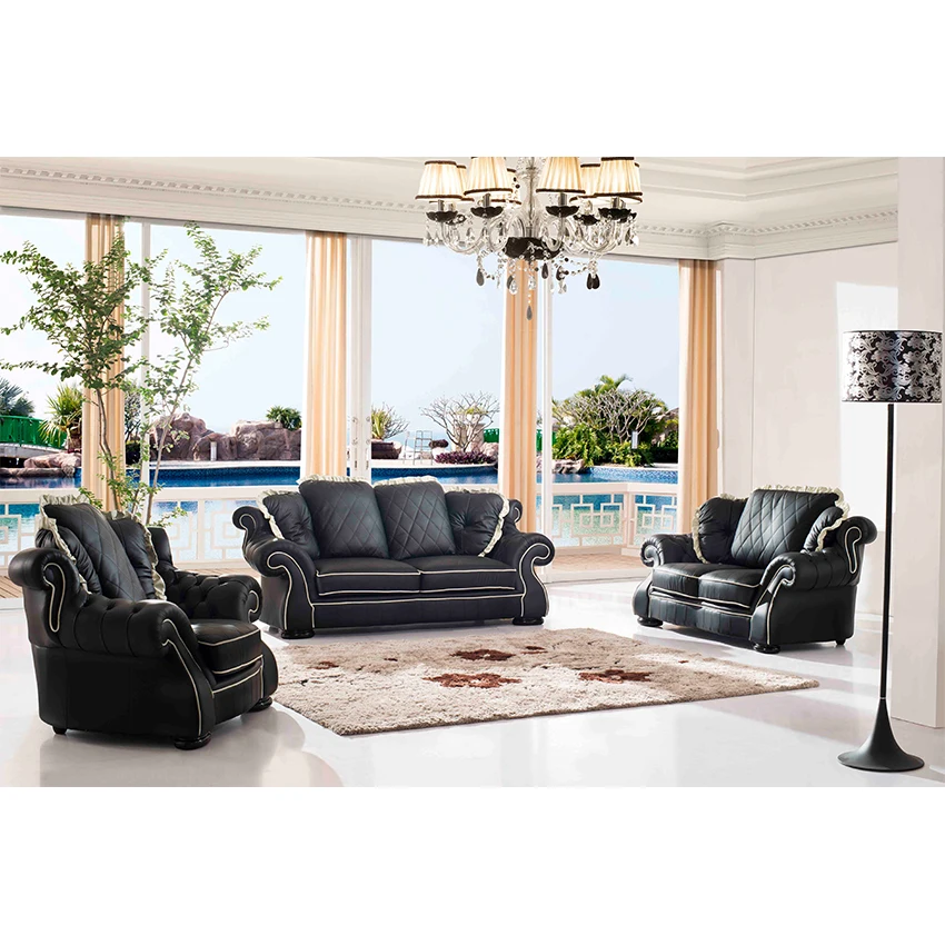 Alibaba.com: Chesterfield L-shaped real leather sofa set, premium ...