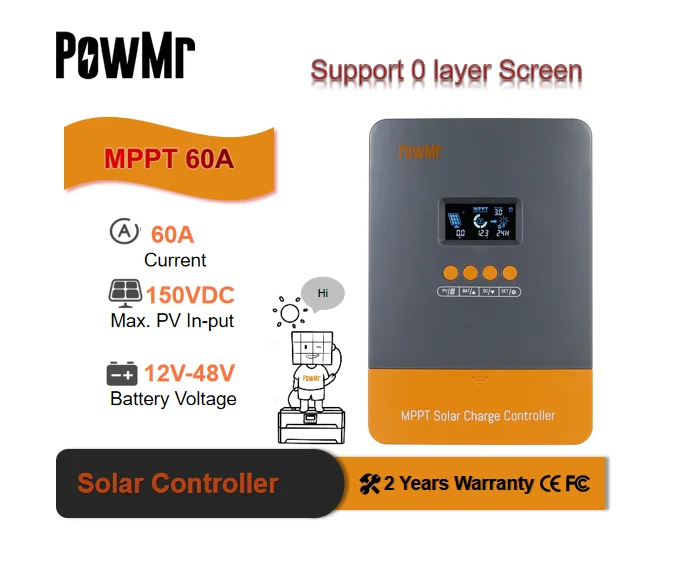 Powmr 60a Mppt Regulator 12v/24v/36v/48v Solar Panel Max Pv Input 150v Solar Charge Controller ...
